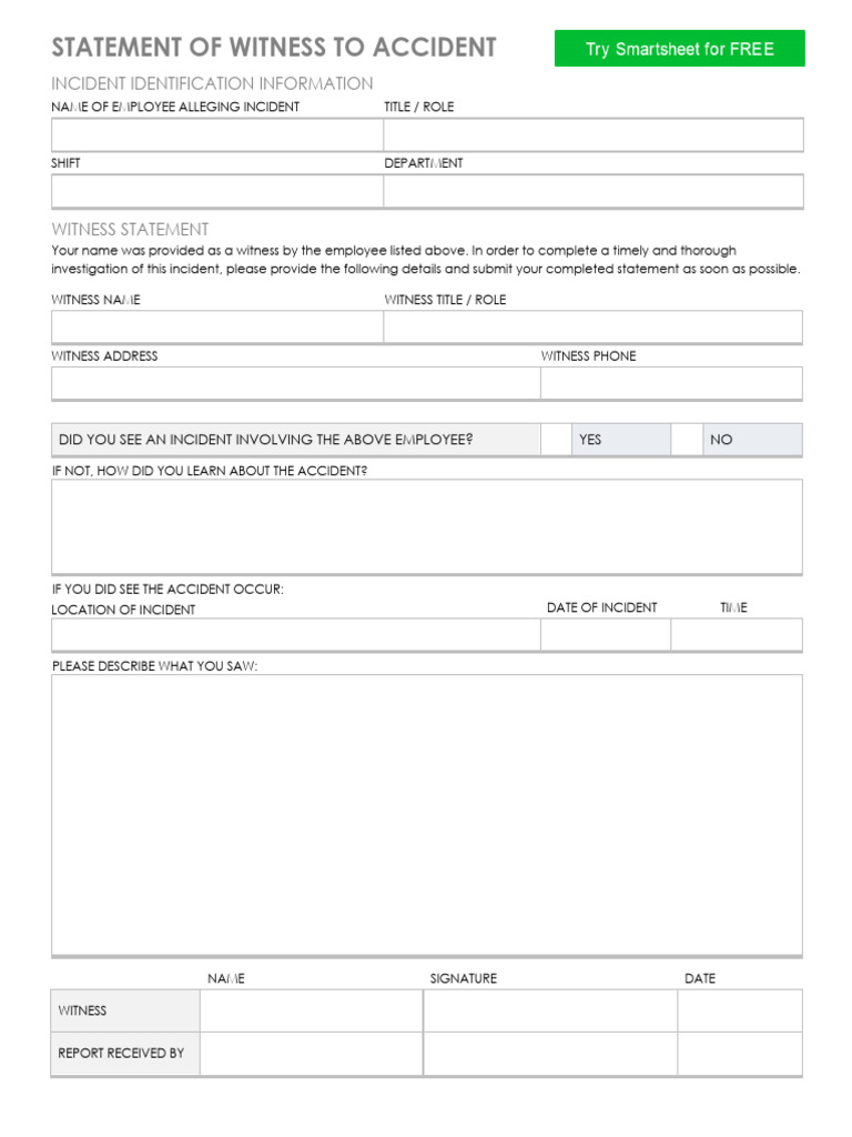 IC Statement of Witness To Accident Template 10691 PDF | PDF