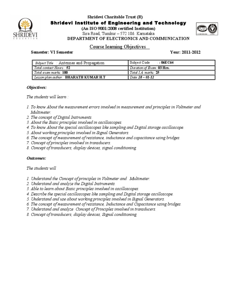 Course Learning Objectives: Shridevi Institute of Engineering and ...