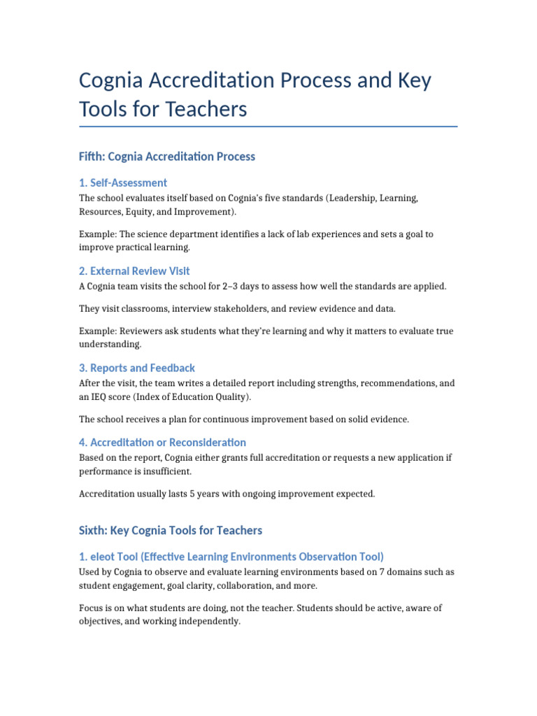 Cognia Accreditation and Tools | PDF