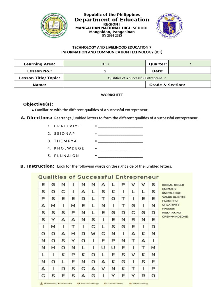 Friday Worksheet | PDF