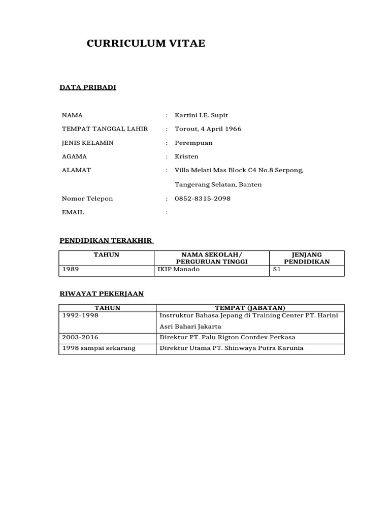 Contoh Format CV Kartini | PDF