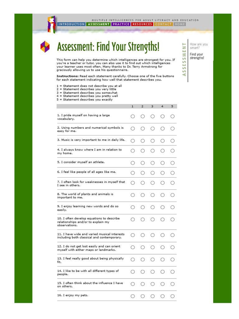 WWW Literacynet Org Mi Assessment Findyourstrengths HTML... | PDF ...