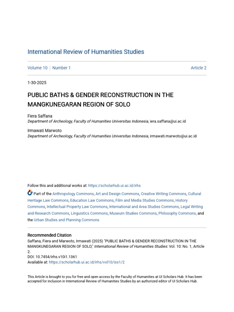 Public Baths & Gender Reconstruction in The Mangkunegaran Region of ...