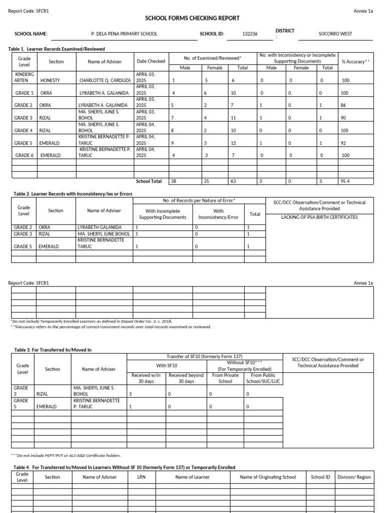 School Forms Checking Report | PDF