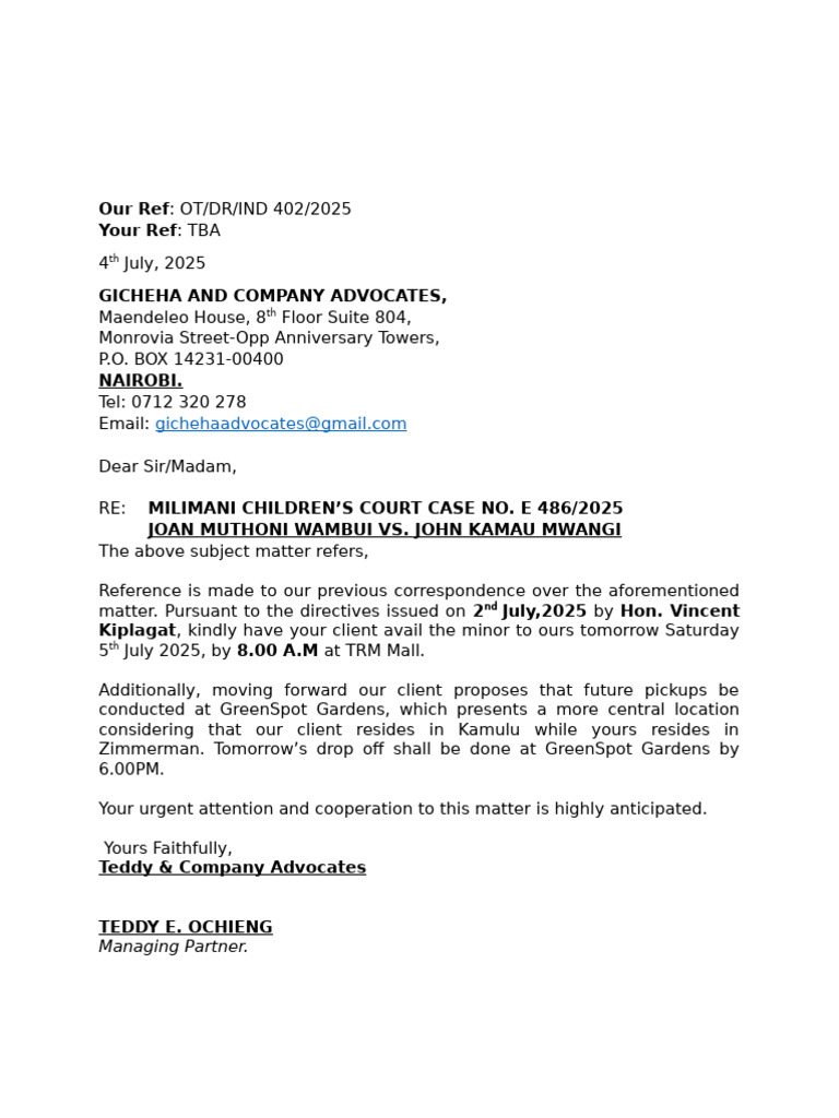 Child Access Visit - John Kamau | PDF