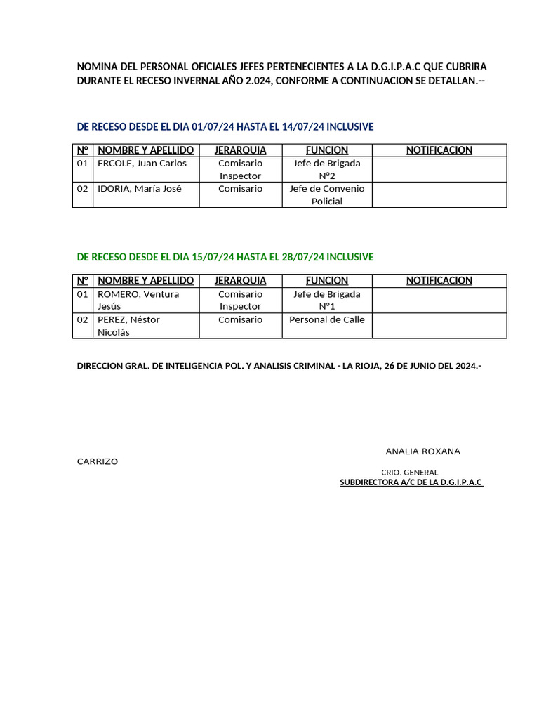 Receso Jefes | PDF