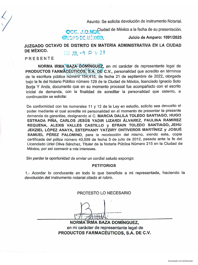 Ejemplo para Solicitar Devolucion de Poder en Juzgados | PDF