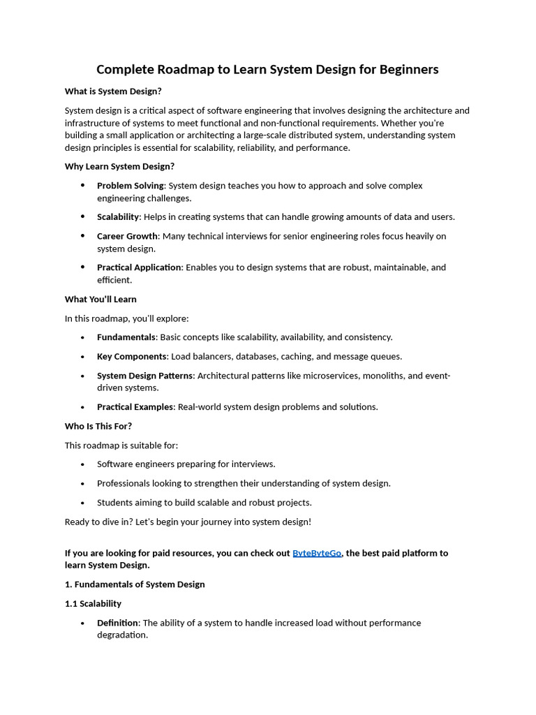 Complete Roadmap To Learn System Design For Beginners | PDF | Scalability | Cache (Computing)