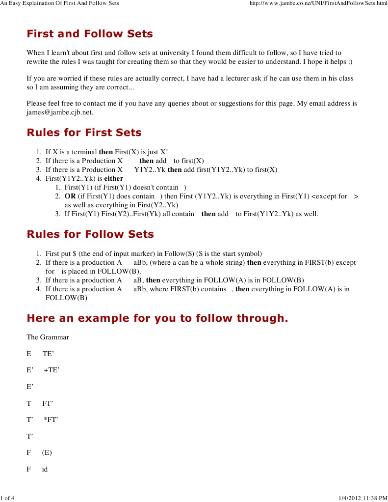 An Easy Explaination Of First And Follow Sets Formalism Deductive