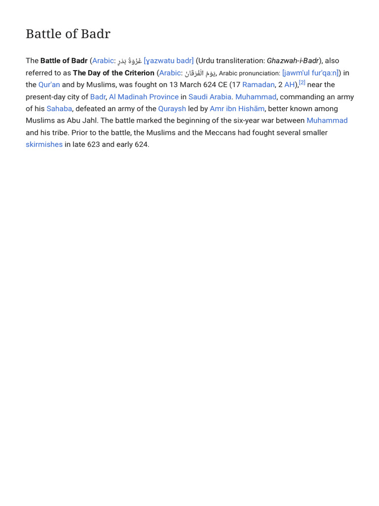 Overview of the Battle of Badr | PDF | Muhammad | Banu Hashim