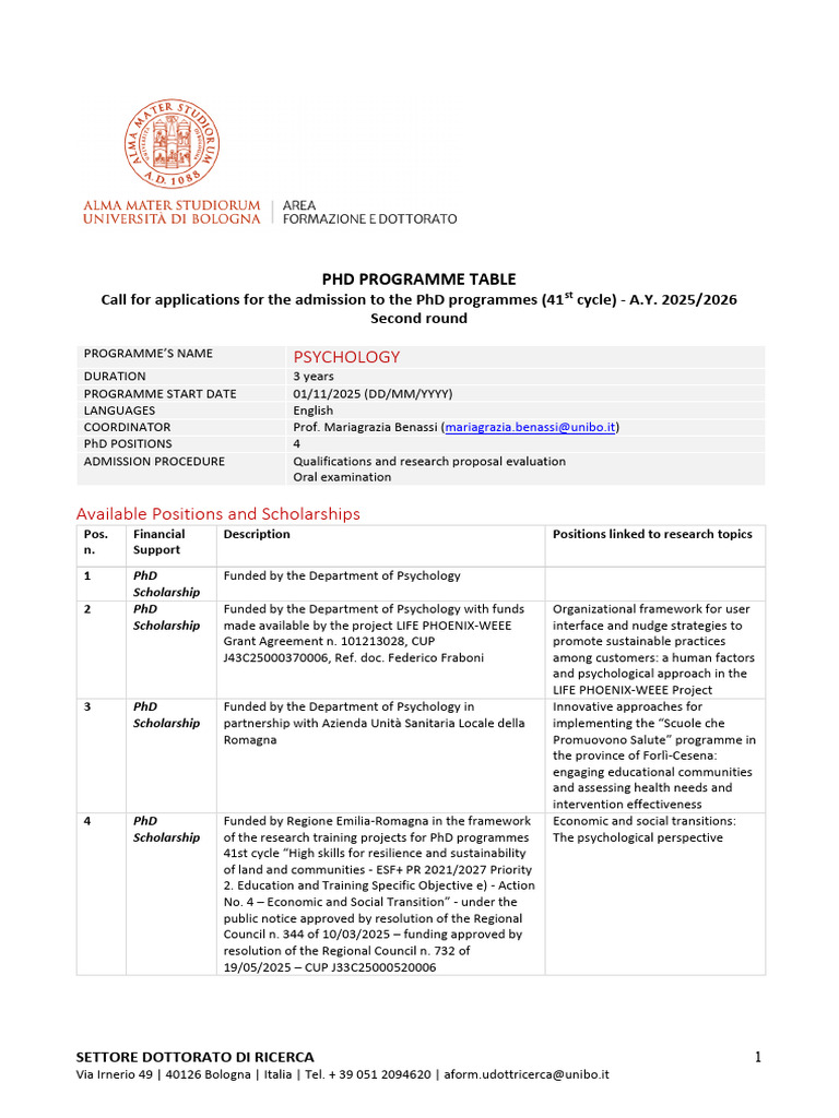 PhD in Psychology: 2025/2026 Admissions | PDF | Industrial And ...