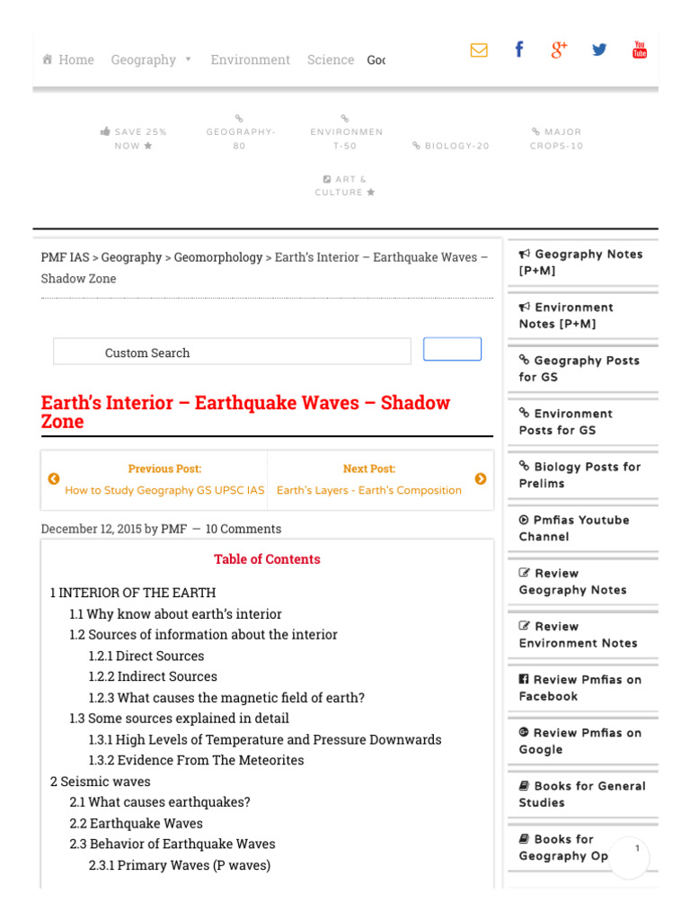 Earth's Interior - Earthquake Waves - Shadow Zone - PMF IAS | PDF ...