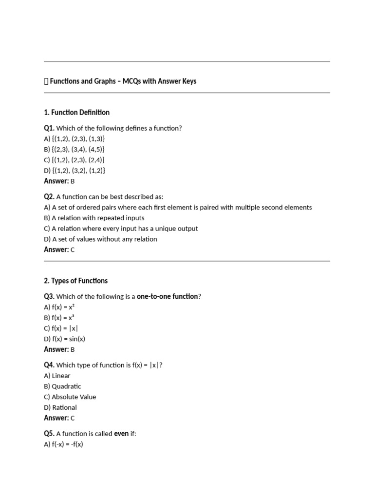? Functions and Graphs Quiz | PDF | Function (Mathematics) | Time Complexity