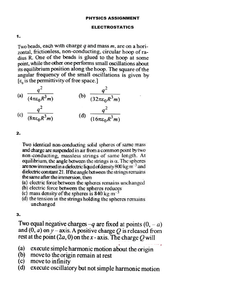 Electrostatics Physics Assignment | PDF