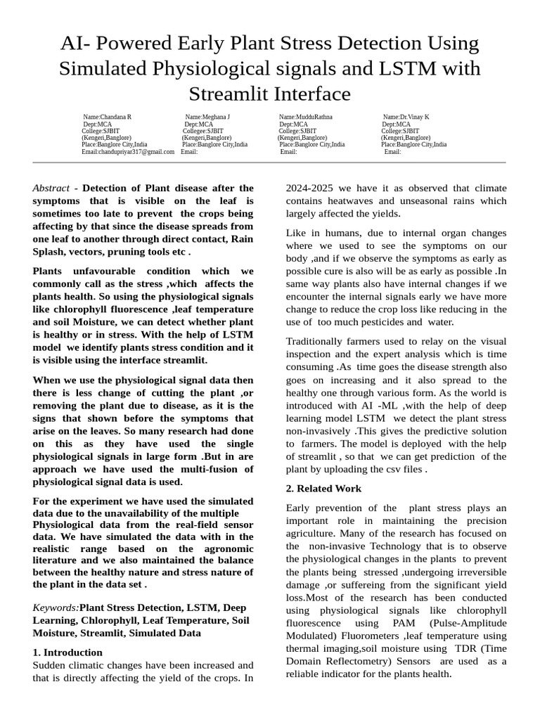AI for Early Plant Stress Detection | PDF