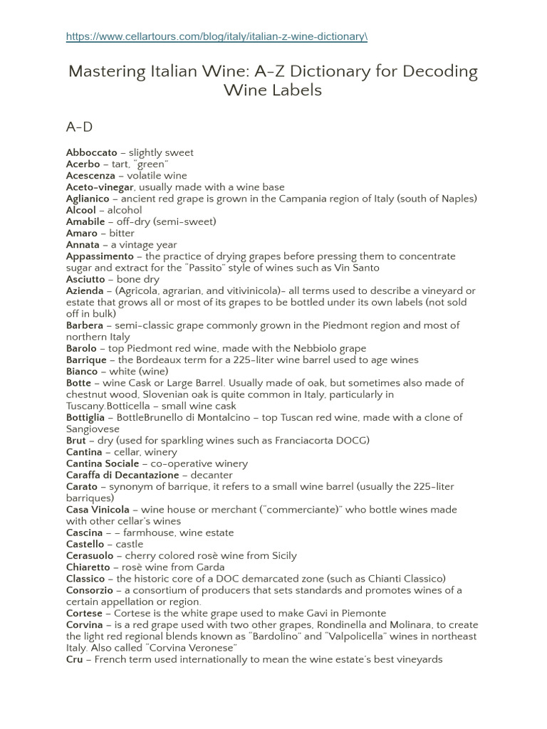 Wine Dictionary A-Z | PDF | Wine | Vitis