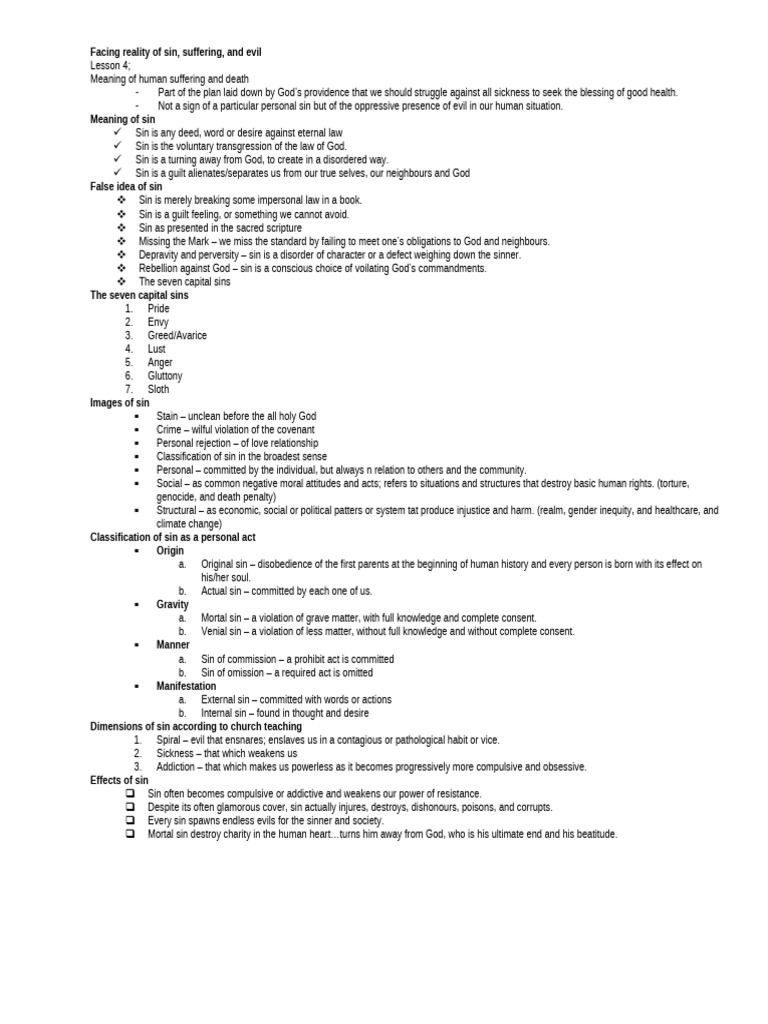 Facing Reality of Sin Outline | PDF | Seven Deadly Sins | Sin