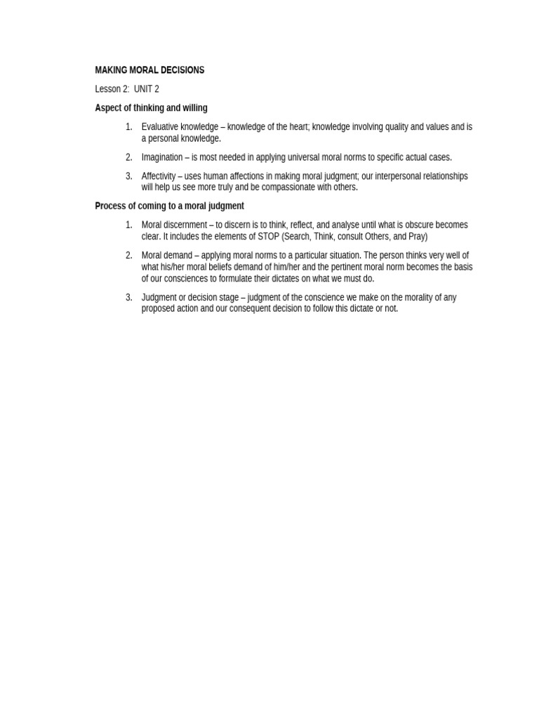 MAKING MORAL DECISIONS Outline | PDF