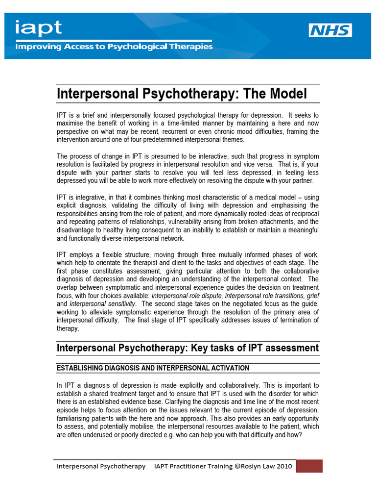 Interpersonal Psychotherpay The Model | PDF | Major Depressive Disorder ...