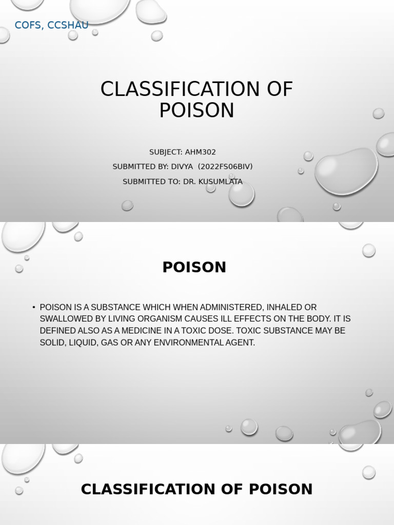 Divya (Classification of Poison) | PDF | Poison | Acid