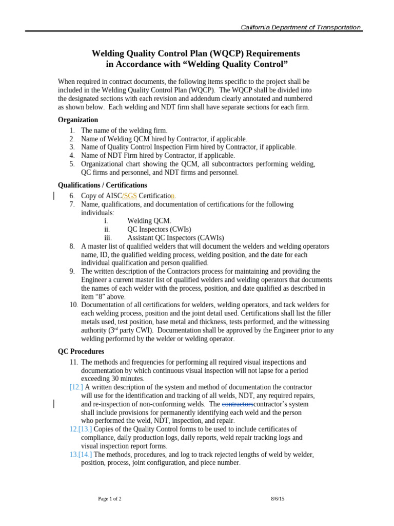 Welding Quality Control Plan Req | PDF | Nondestructive Testing | Welding