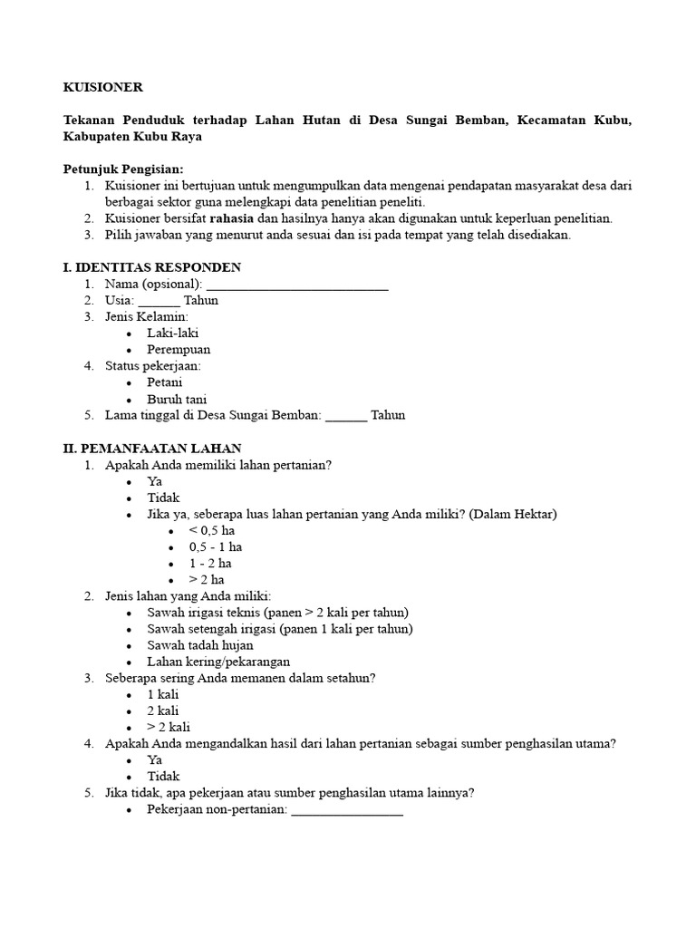 Kuisioner Penelitian | PDF
