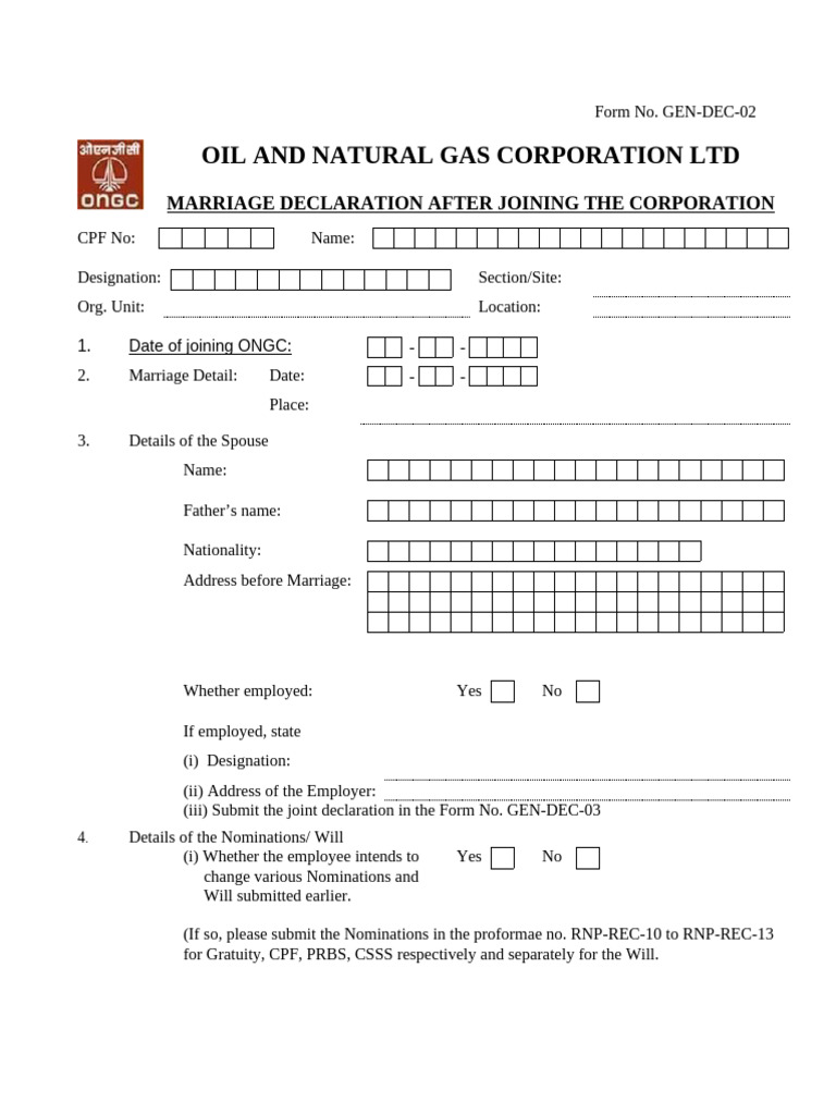Marriage Declaration | PDF
