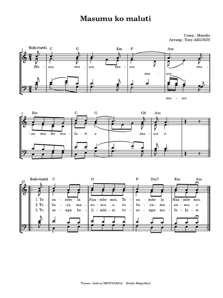 Mawa, Masumu Ko Maluti - Mandio - Arr | PDF