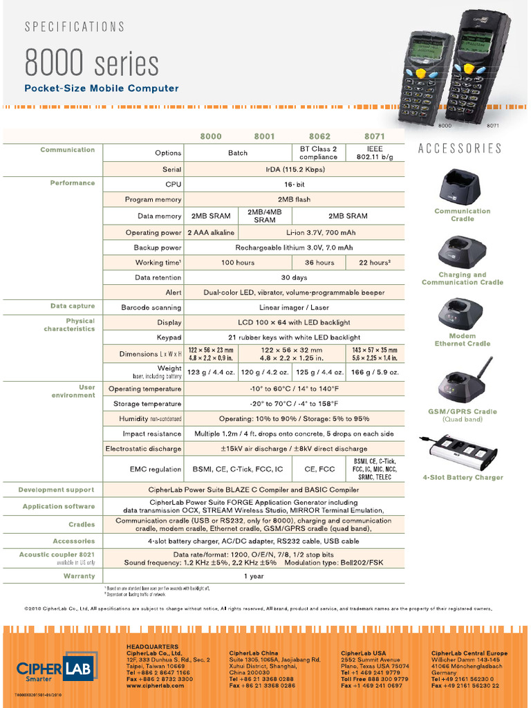 Coletor de Dados Cipherlab 8000 - EN - Spec | PDF