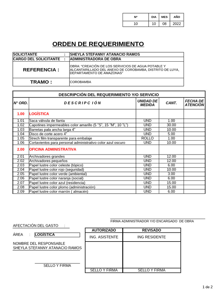 Formato de Requerimiento de Epp 122 Atendido Actual | PDF
