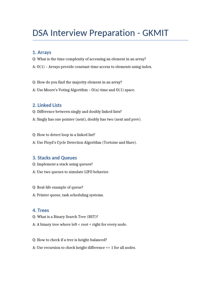DSA Interview Preparation GKMIT | PDF