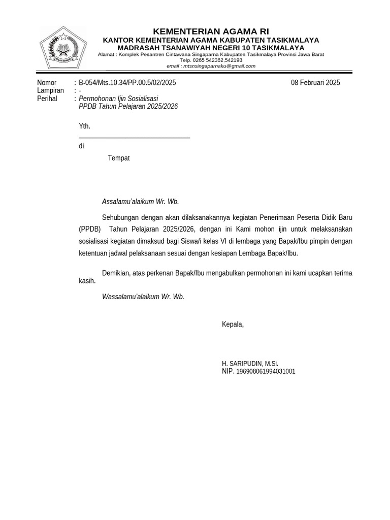 Permohonan Sosialisasi PPDB | PDF