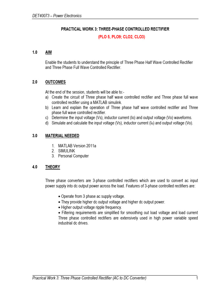 Three-Phase Controlled Rectifier Lab | PDF | Rectifier | Power Electronics