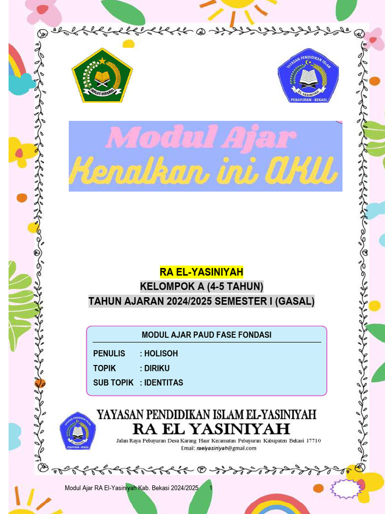 Modul Ajar TK A 2024 2025 Smt1 01 Kenalkan | PDF