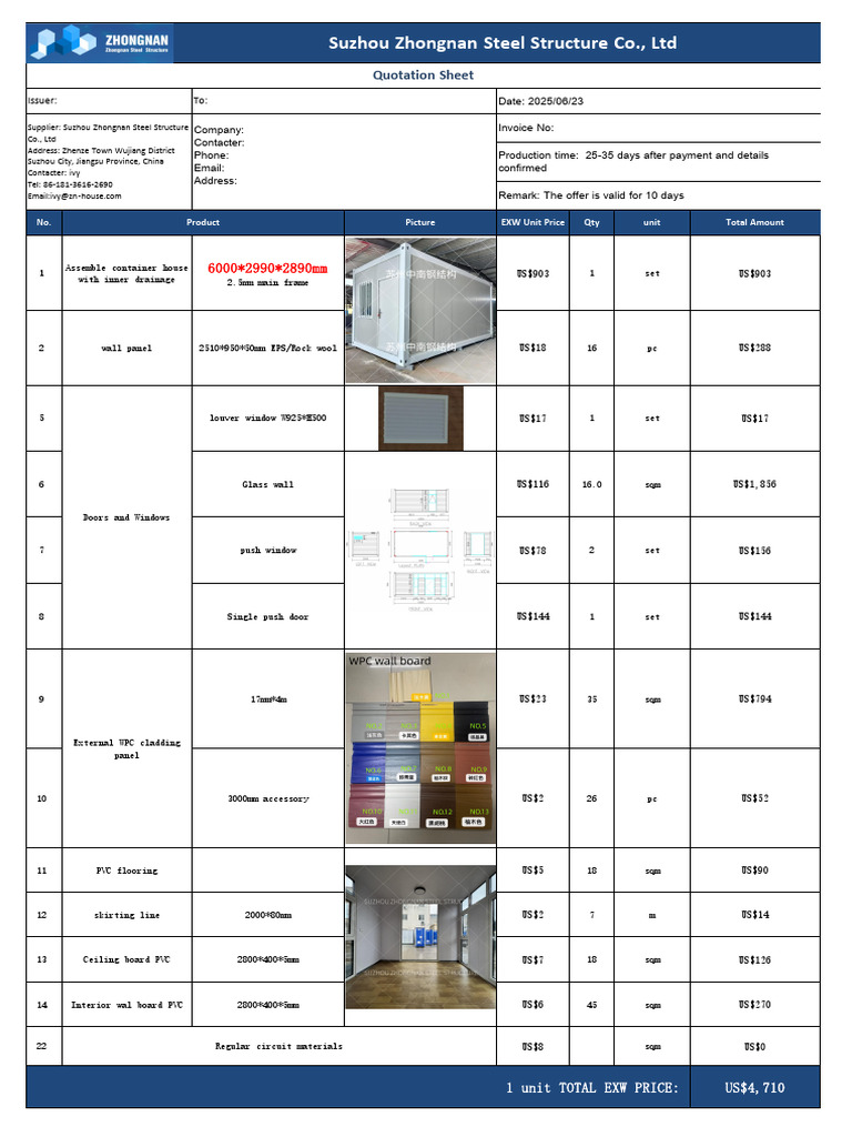 3m-6m-Quotation Sheet Assemble Container House With Inner Drainage From ...