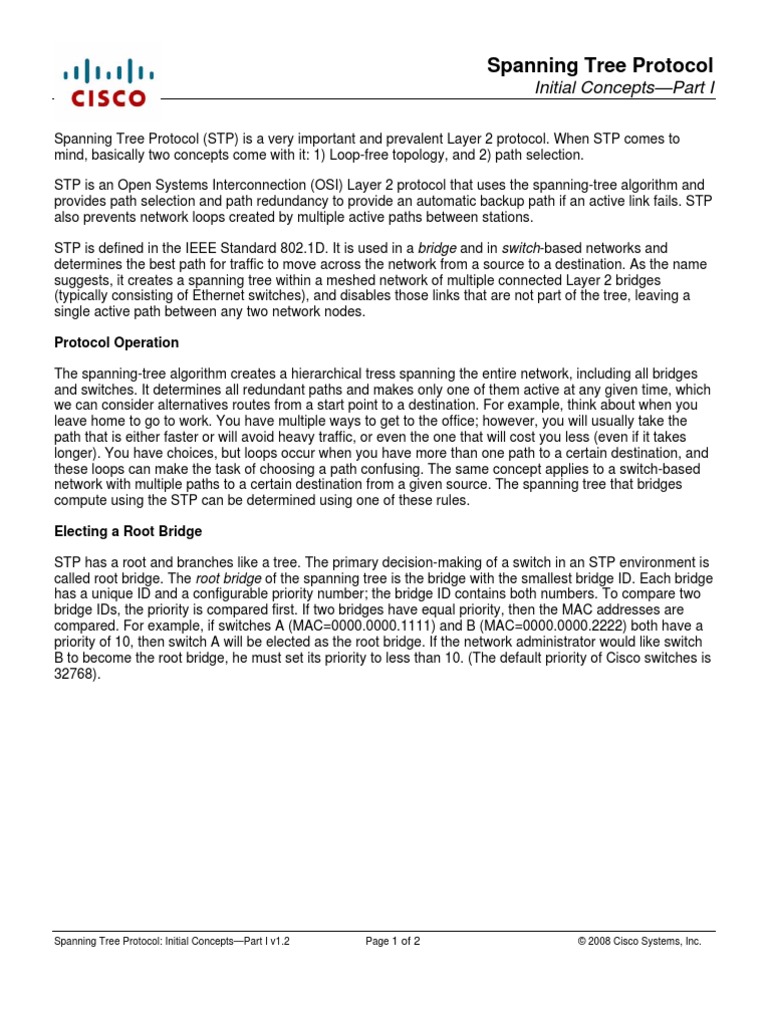 Spanning Tree Protocol Initial Concepts-Part I v1.2 | PDF | Communications Protocols | Internet ...