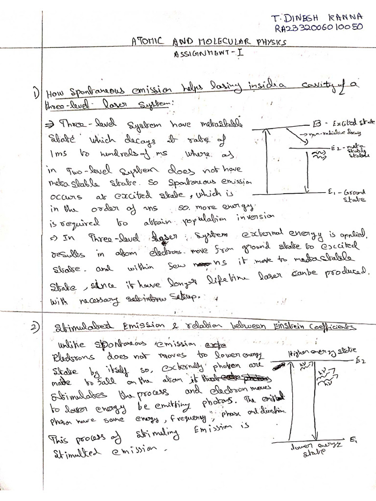 Atomic and Molecular Physics Assignment 1 | PDF