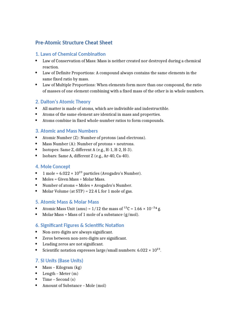 Pre Atomic Structure Cheat Sheet-1 | PDF