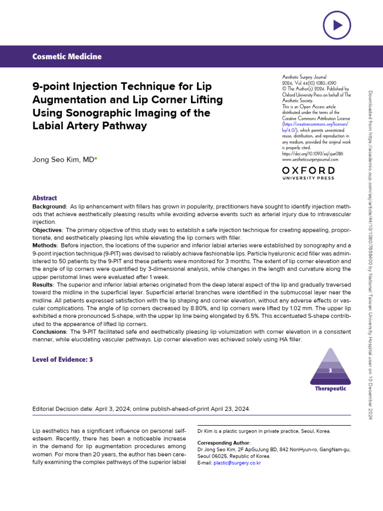 9-Point Injection Technique for Lip Augmentation | PDF | Lip | Medical ...