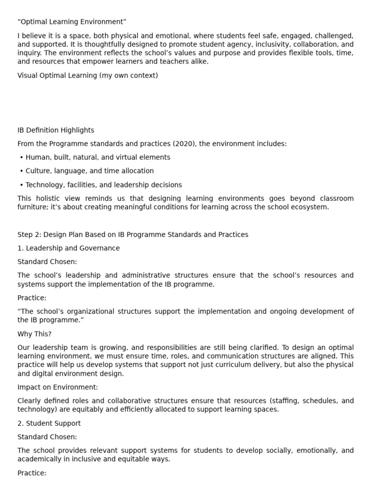 Optimal Learning Environment Pdf Learning Leadership