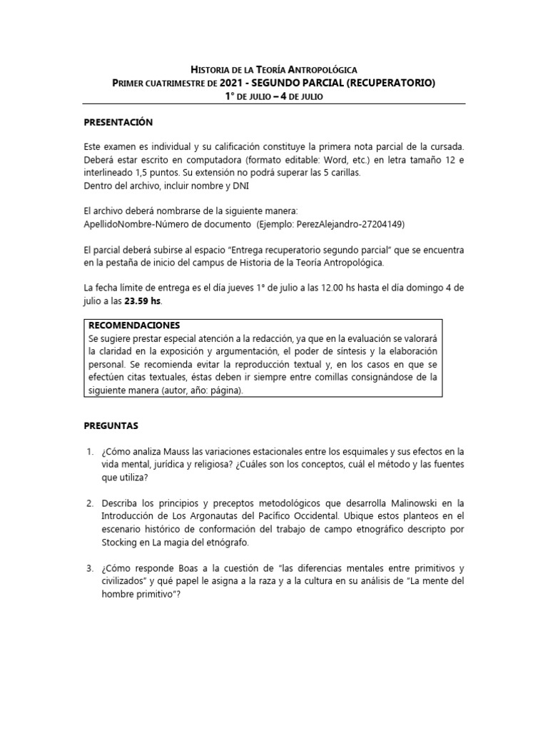 Consignas Segundo Parcial (RECUP) | PDF