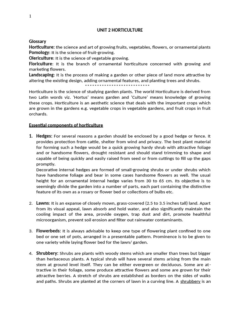 Unit 2 BHCT 208 For Students | PDF | Horticulture | Lawn