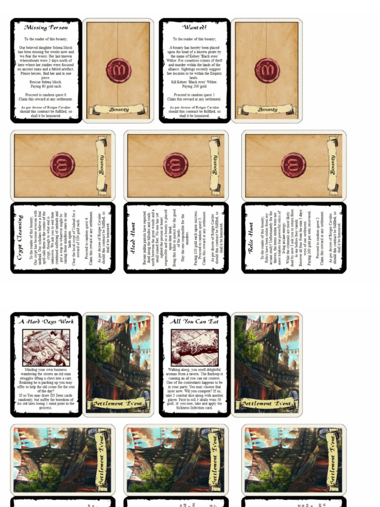 PDF's Settlement and Bounty Cards Yeolde | PDF