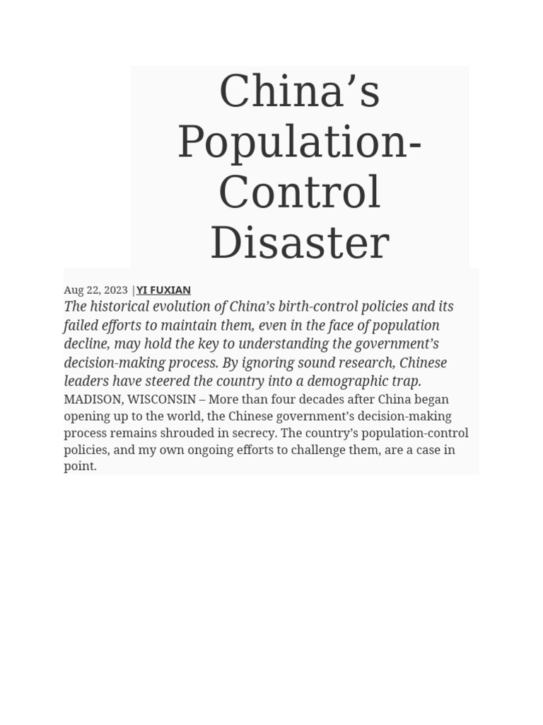 China's Failed Population Control Policies | PDF | China | World Politics