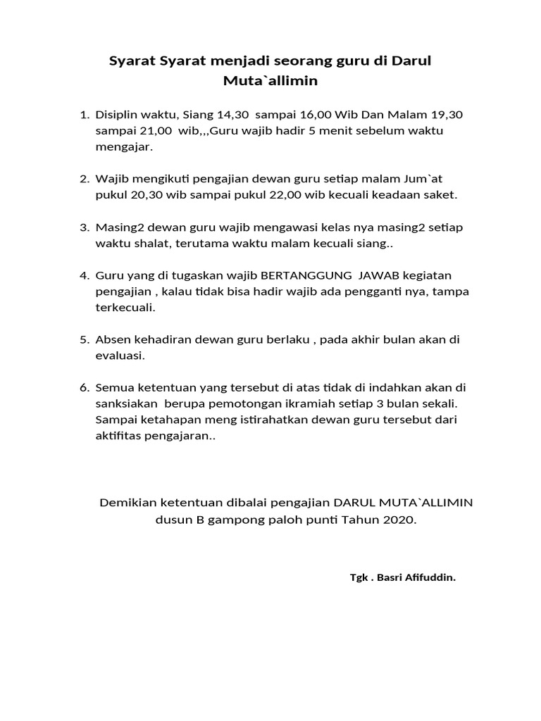 Syarat Menjadi Guru di Darul Muta'allimin | PDF