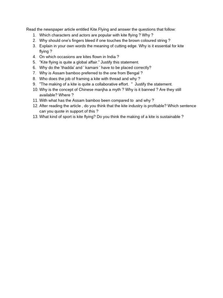 Kite - Flying Comprehension | PDF