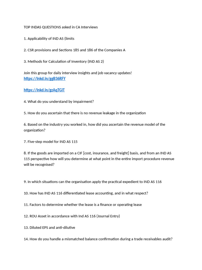 CA Interviews Top Indas Questions | PDF