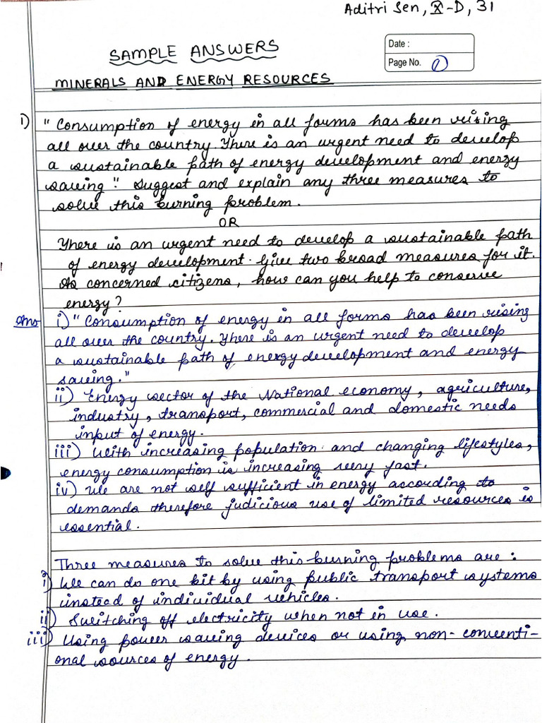 Sample Answers (Minerals and Energy Resources) | PDF
