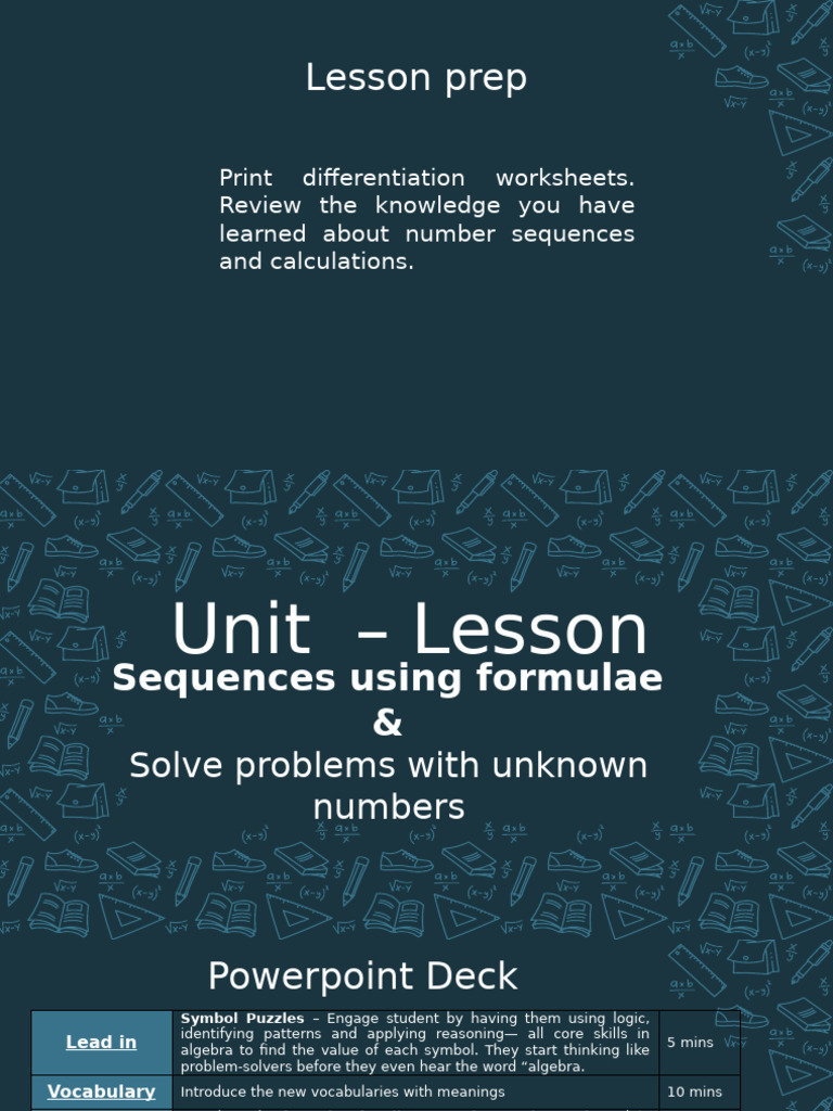 Sequences Using Formulae - Solve Problem With Unknowns | PDF | Algebra | Formula