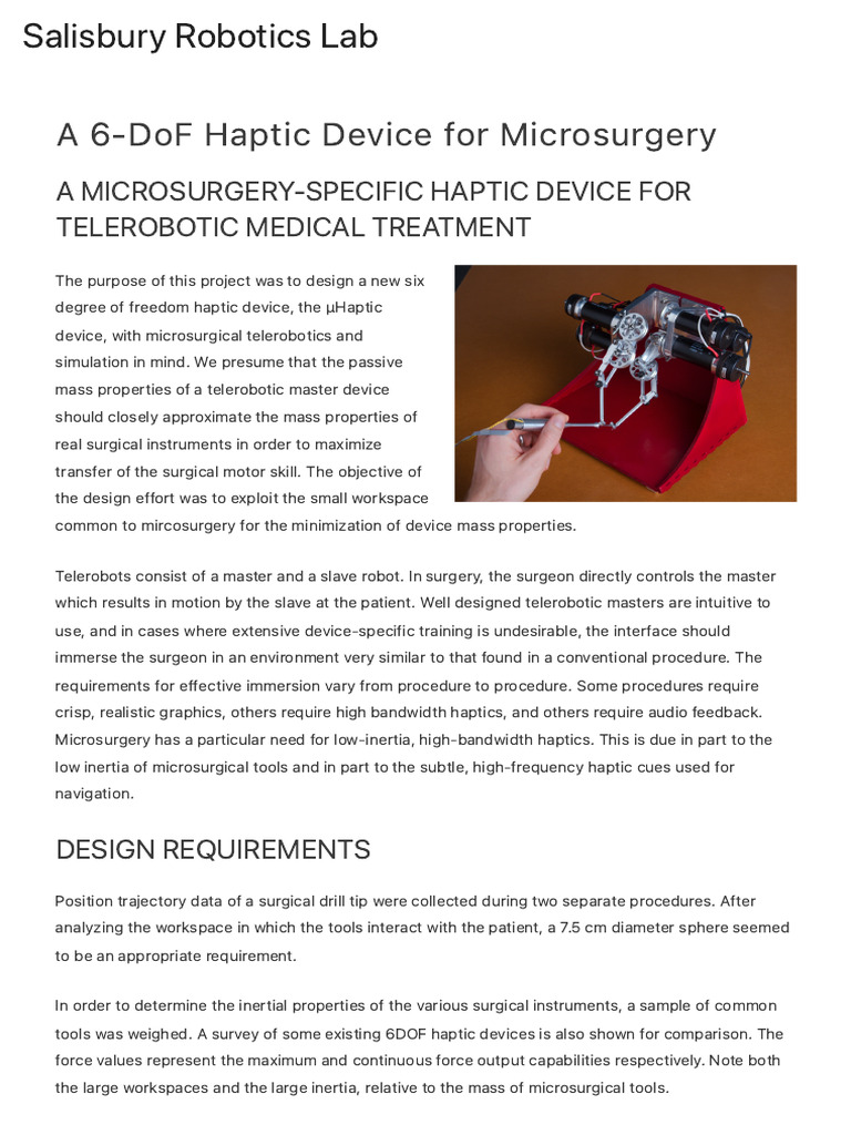 A 6-DoF Haptic Device For Microsurgery - Salisbury Robotics Lab | PDF ...